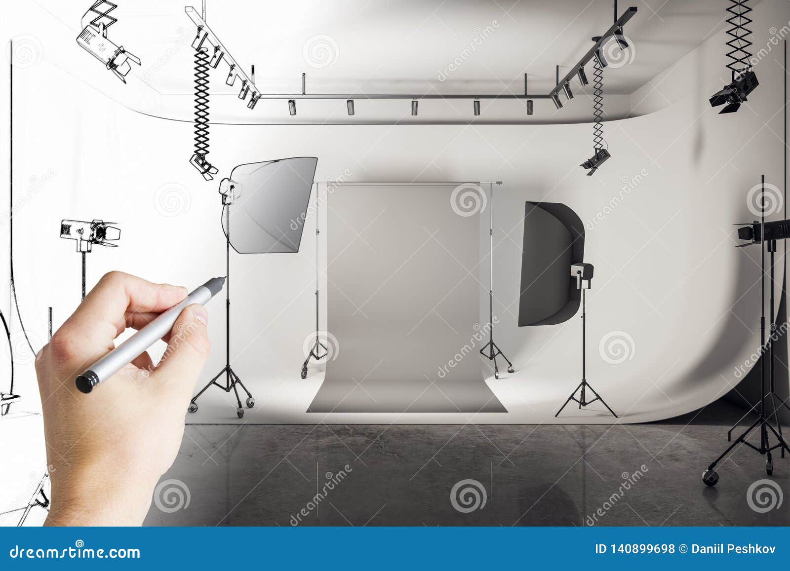 Hand drawing studio stock photo. Image of casual, blurry - 140899698