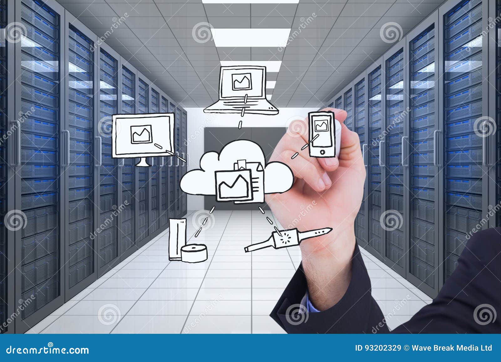 Hand Drawing in Data Center Stock Image - Image of connection, career ...