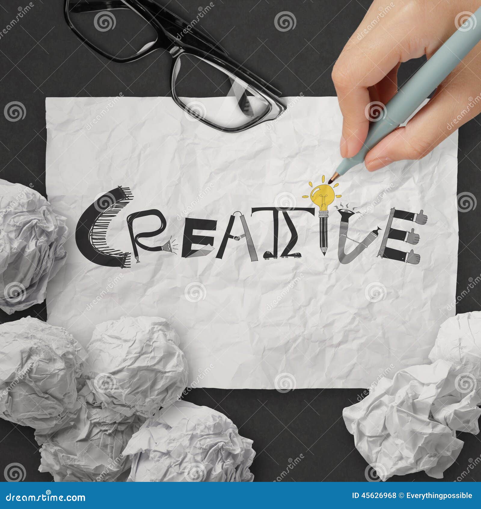 Hand Drawing Design Word CREATIVE Stock Photo - Image of intelligence ...