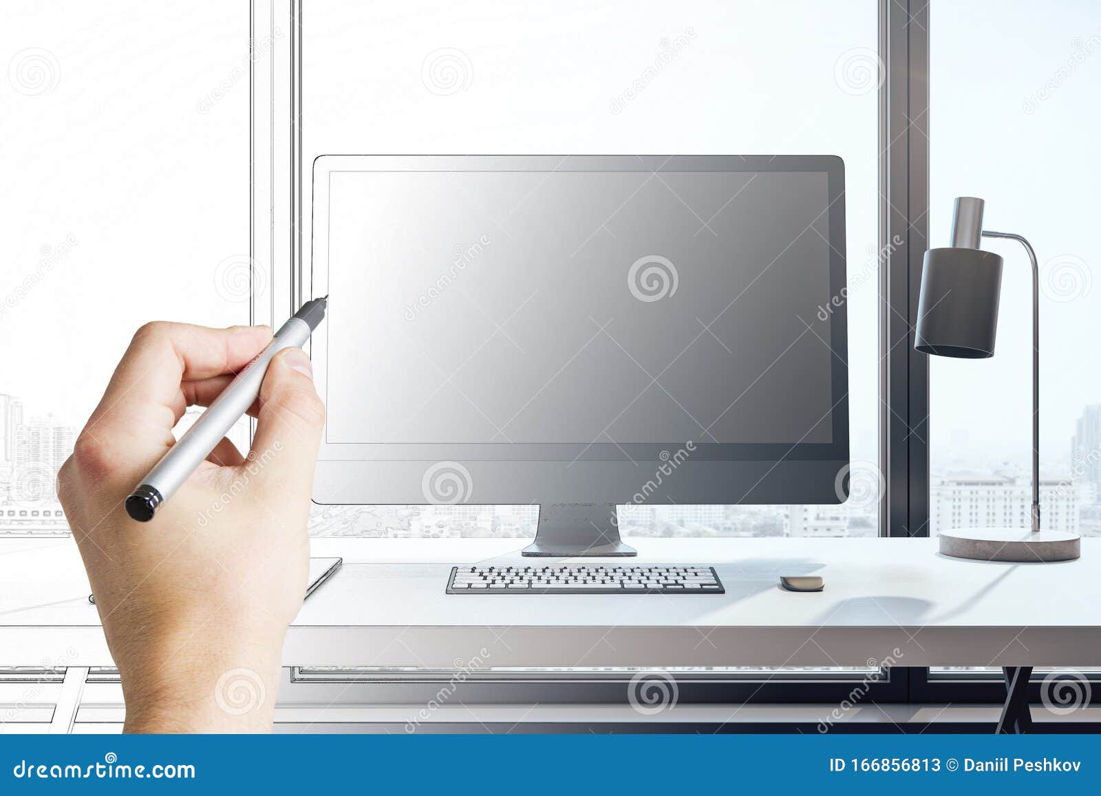 Hand Drawing Designer Desktop Stock Illustration - Illustration of ...