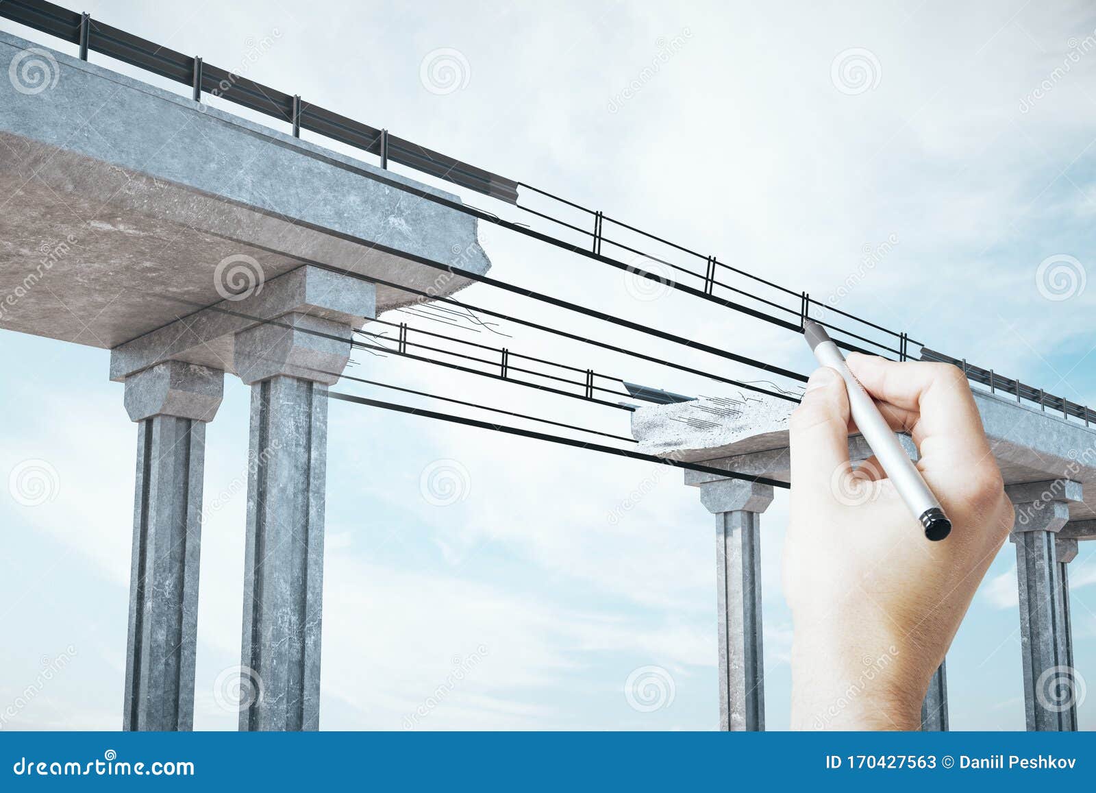 Hand Drawing Destroyed Bridge Stock Image - Image of determination ...