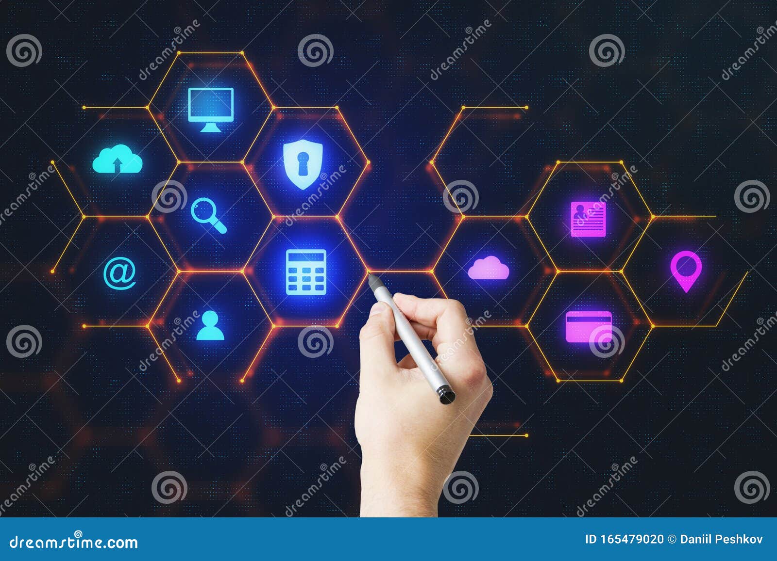 Hand Drawing Digital Business Interface Stock Photo - Image of ...