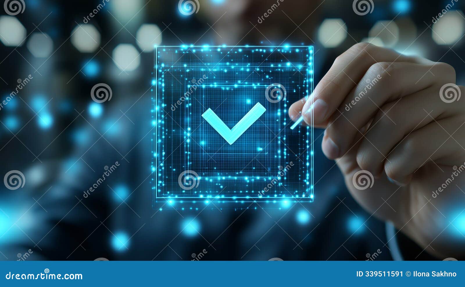 Hand Drawing Digital Check Mark with Glowing Effect Stock Illustration ...