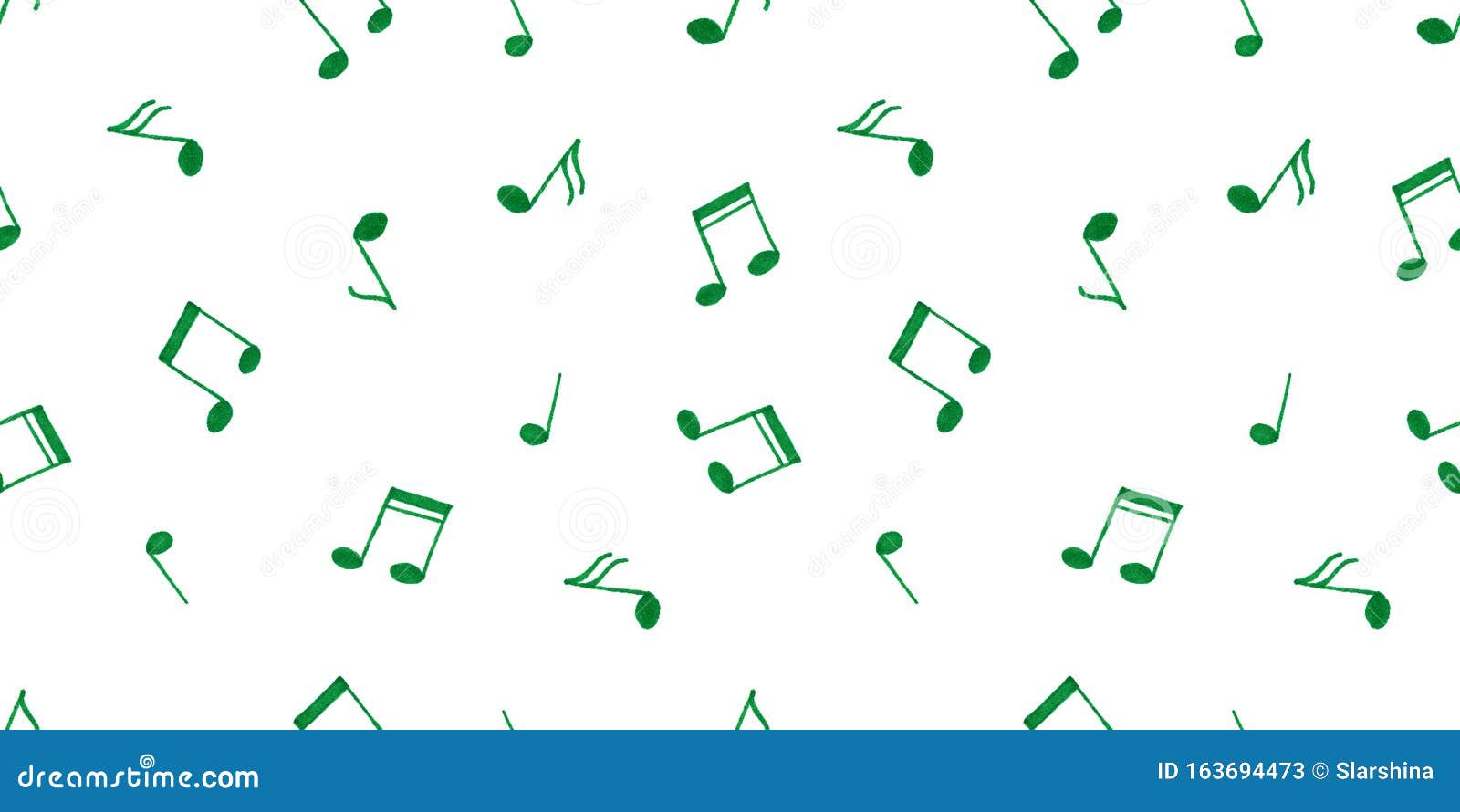 Hand Drawing Doodle Green Notes on a White Seamless Pattern Background ...