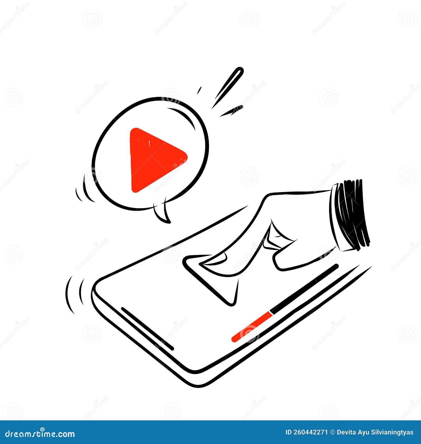 Hand Drawing Doodle Play Video Button on Mobile Phone Illustration ...