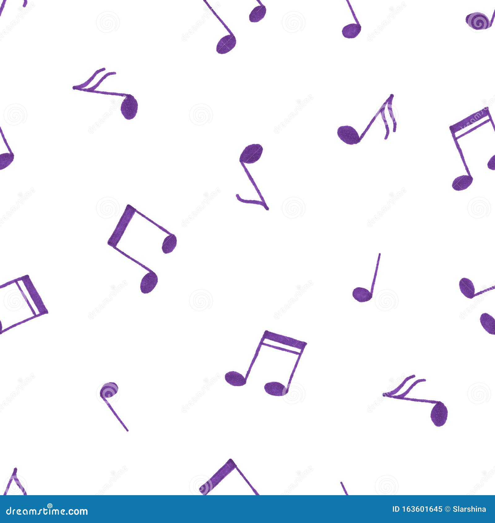 Hand Drawing Doodle Purple Notes on a White Seamless Pattern Background ...
