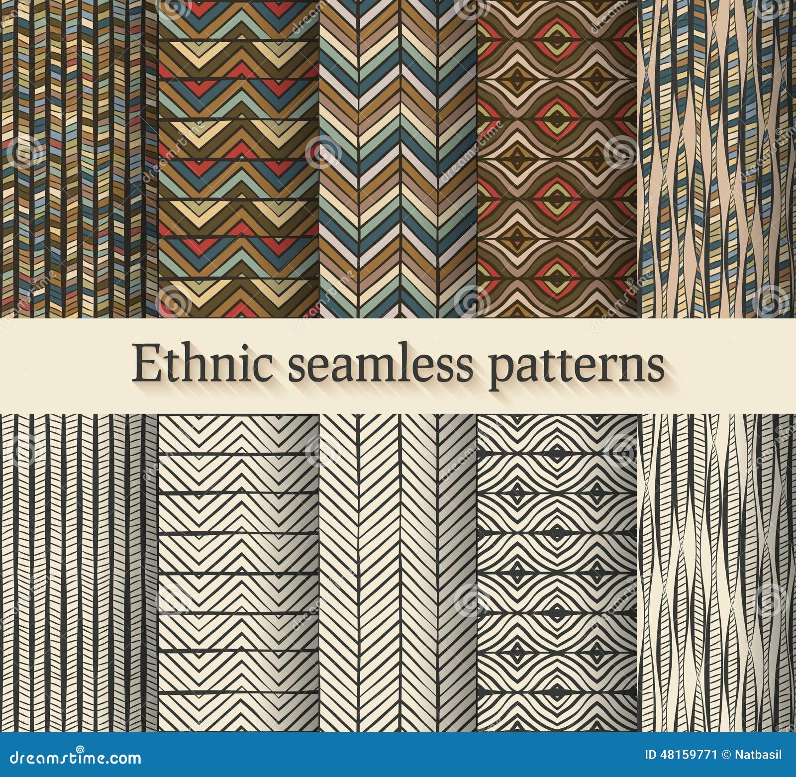 Hand Drawing Ethnic Seamless Patterns Set Stock Vector - Illustration ...