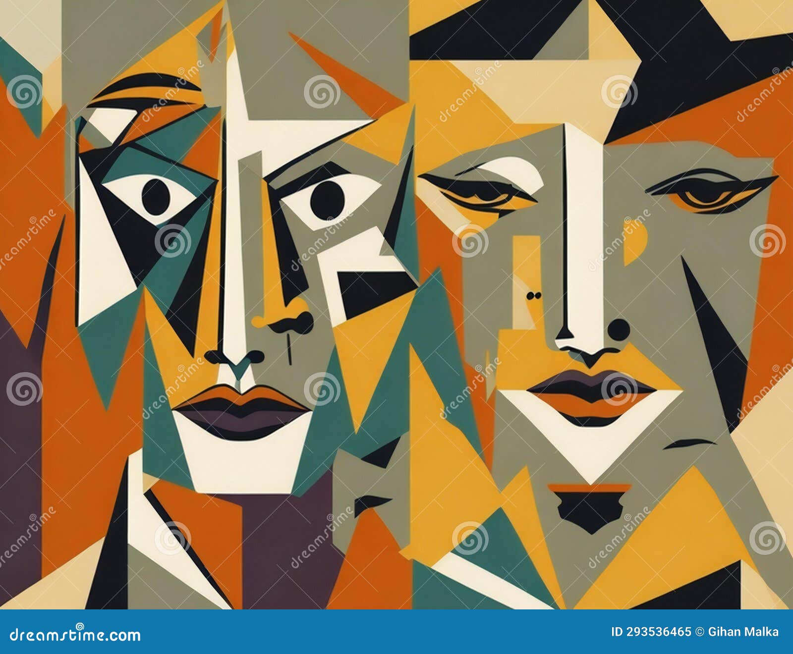 Hand Drawing Faces in Cubism Style. Abstract Surreal Vector Template ...