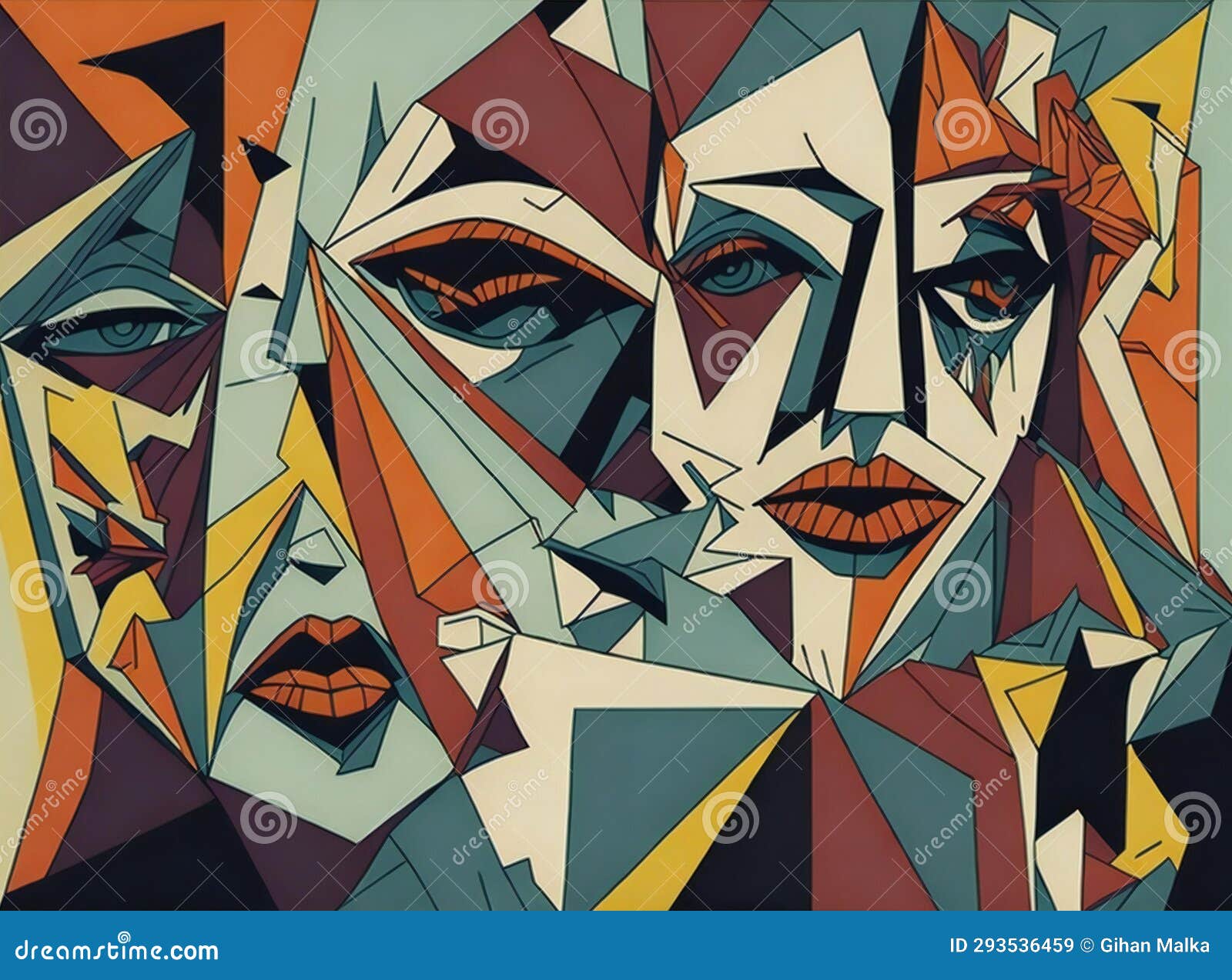Hand Drawing Faces in Cubism Style. Abstract Surreal Vector Template ...