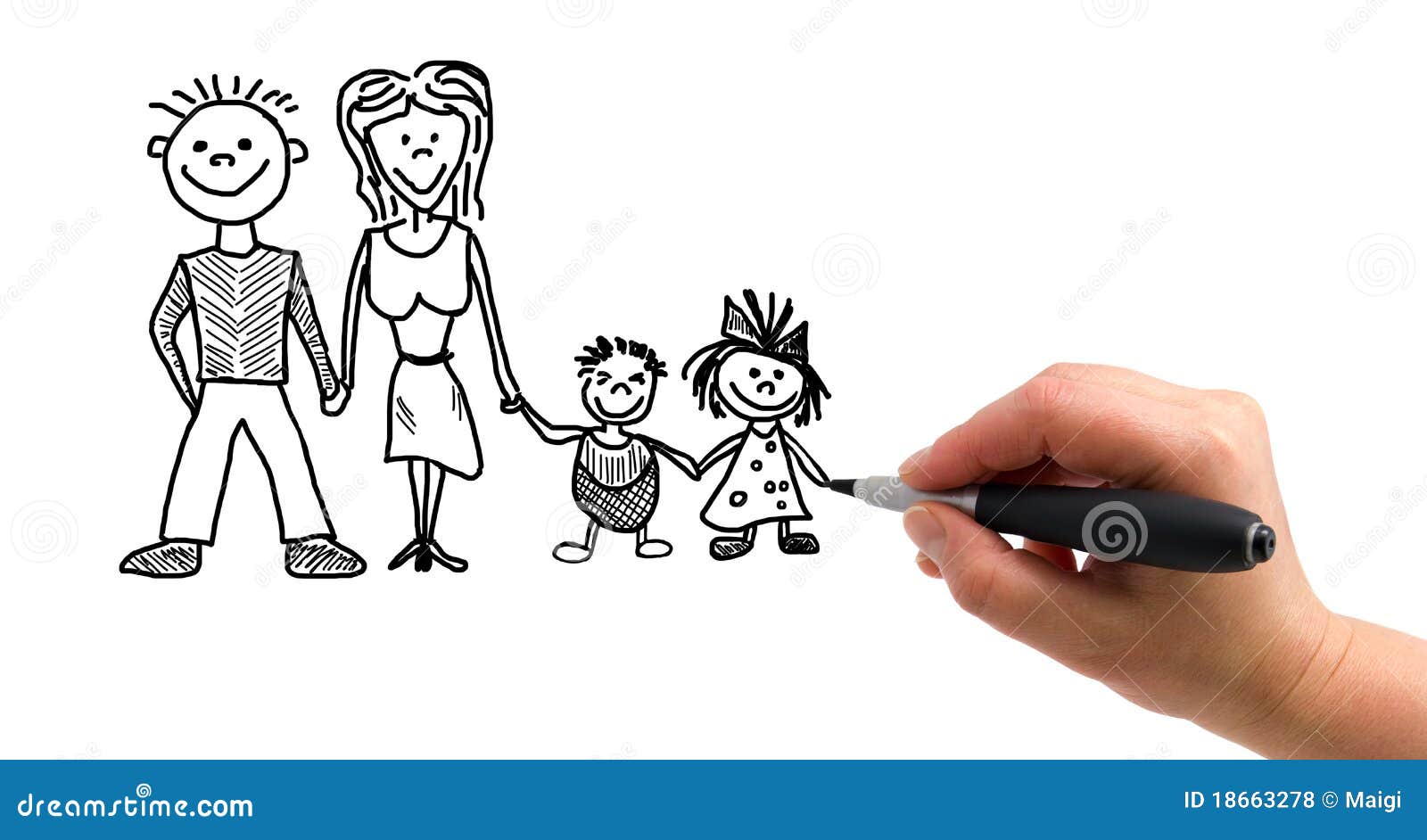 The hand drawing family stock illustration. Illustration of happy ...