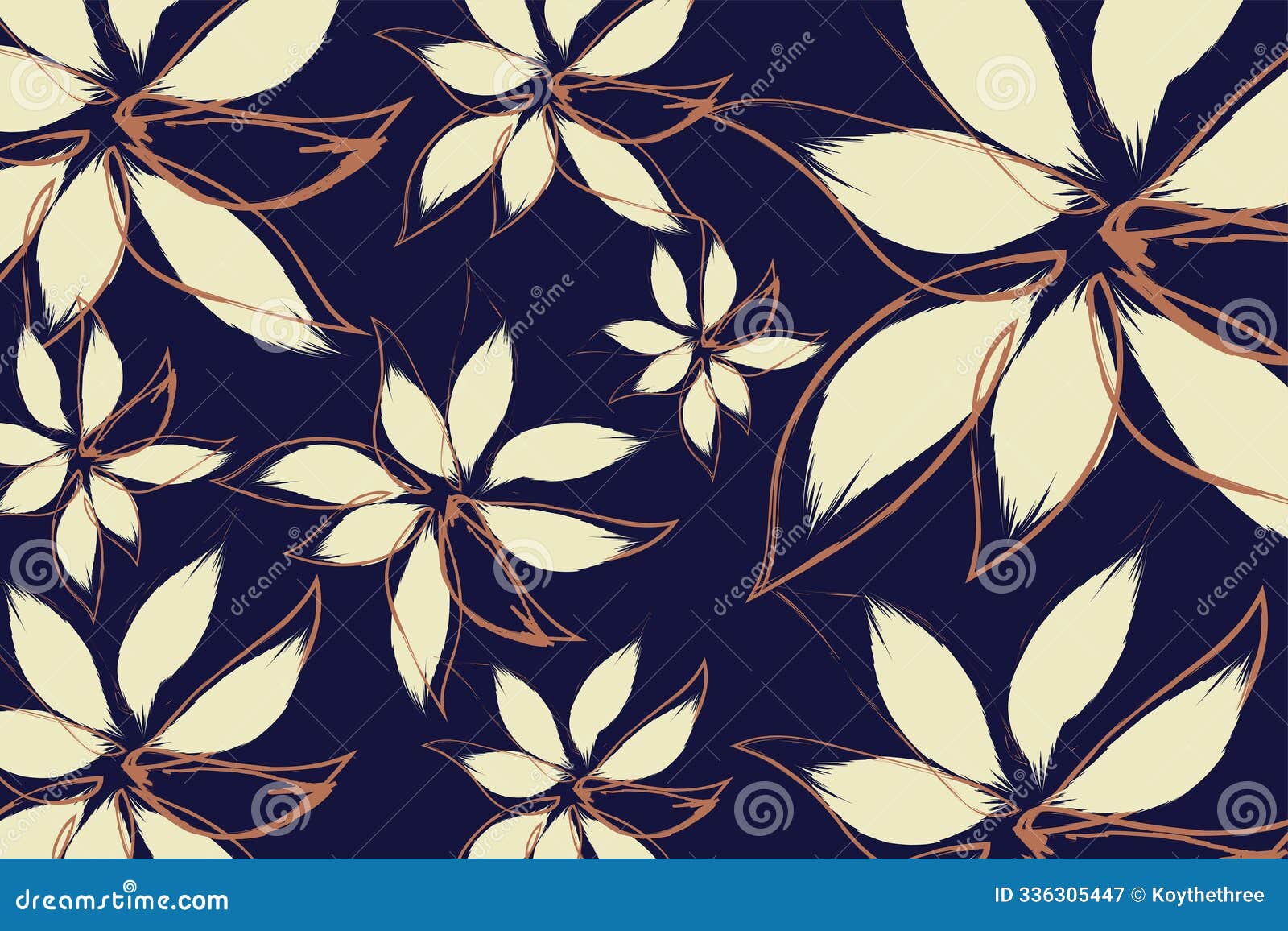 A Hand Drawing Floral Pattern Featuring Stylized Cream-colored Flowers ...