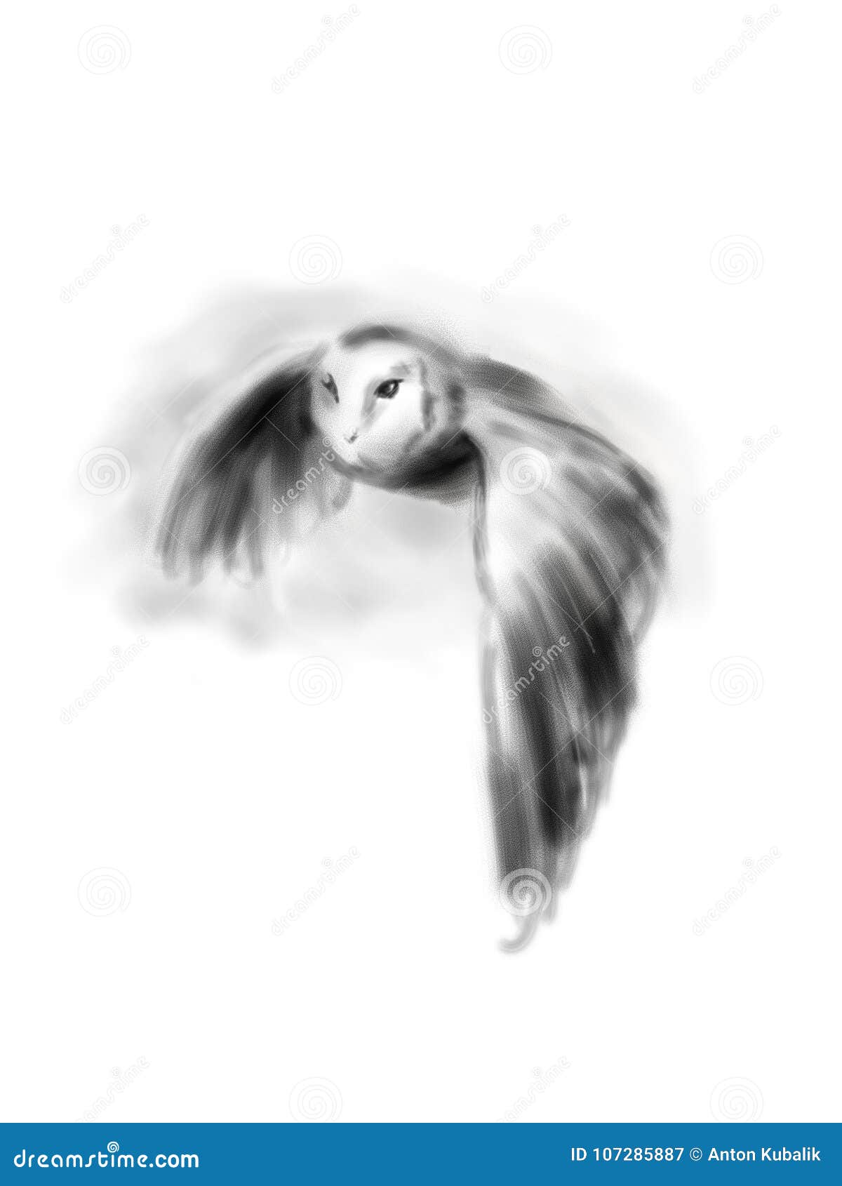 Hand Drawing of a Flying Owl. Digital Illustration Stock Illustration ...