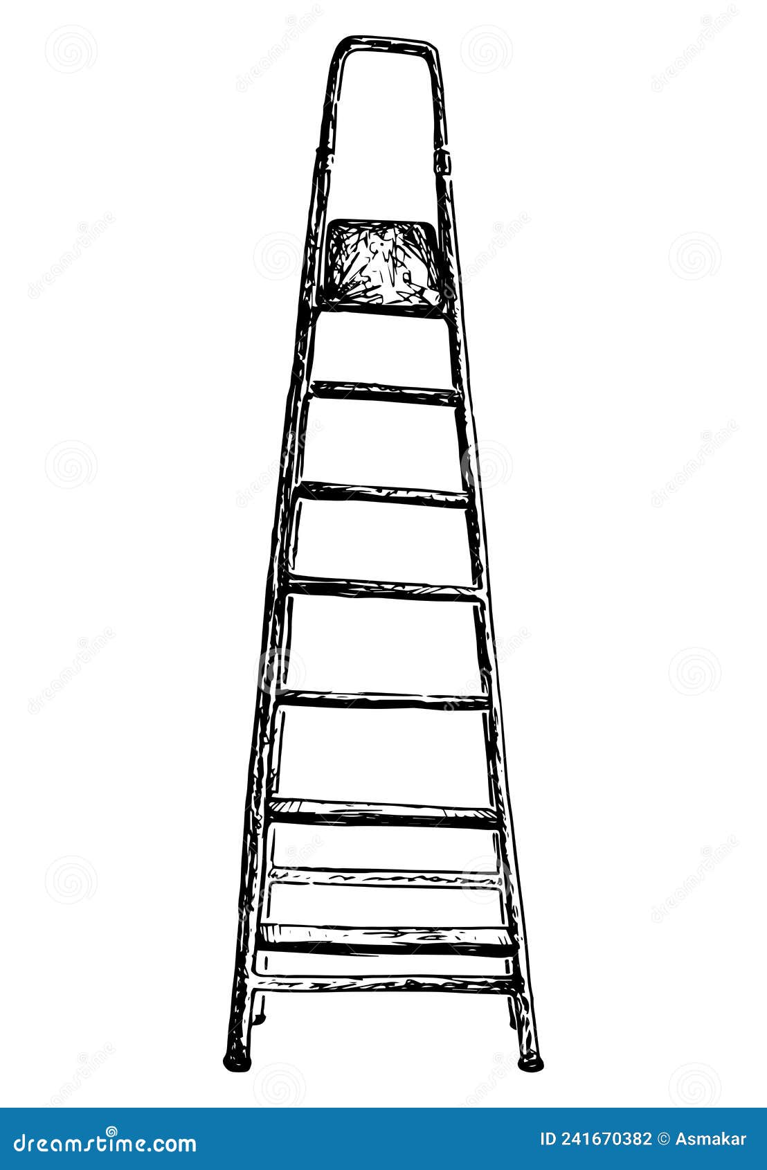 Hand Drawing of Folding Ladder for Construction Work Isolated on White ...