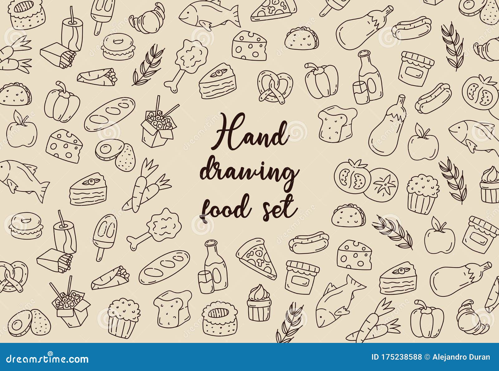 Hand drawing food set stock vector. Illustration of food - 175238588