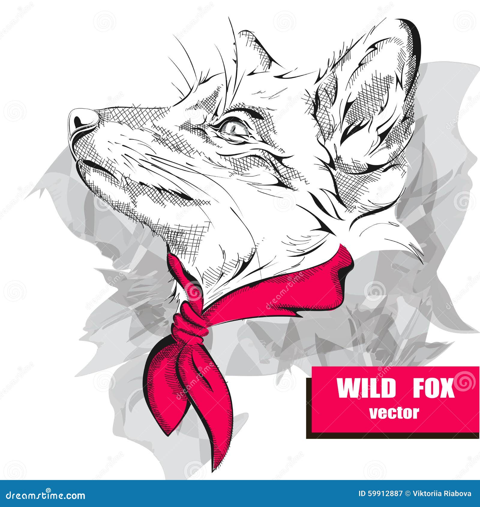 Hand Drawing Fox with a Pink Headscarf on the Neck. Vector Illustration ...