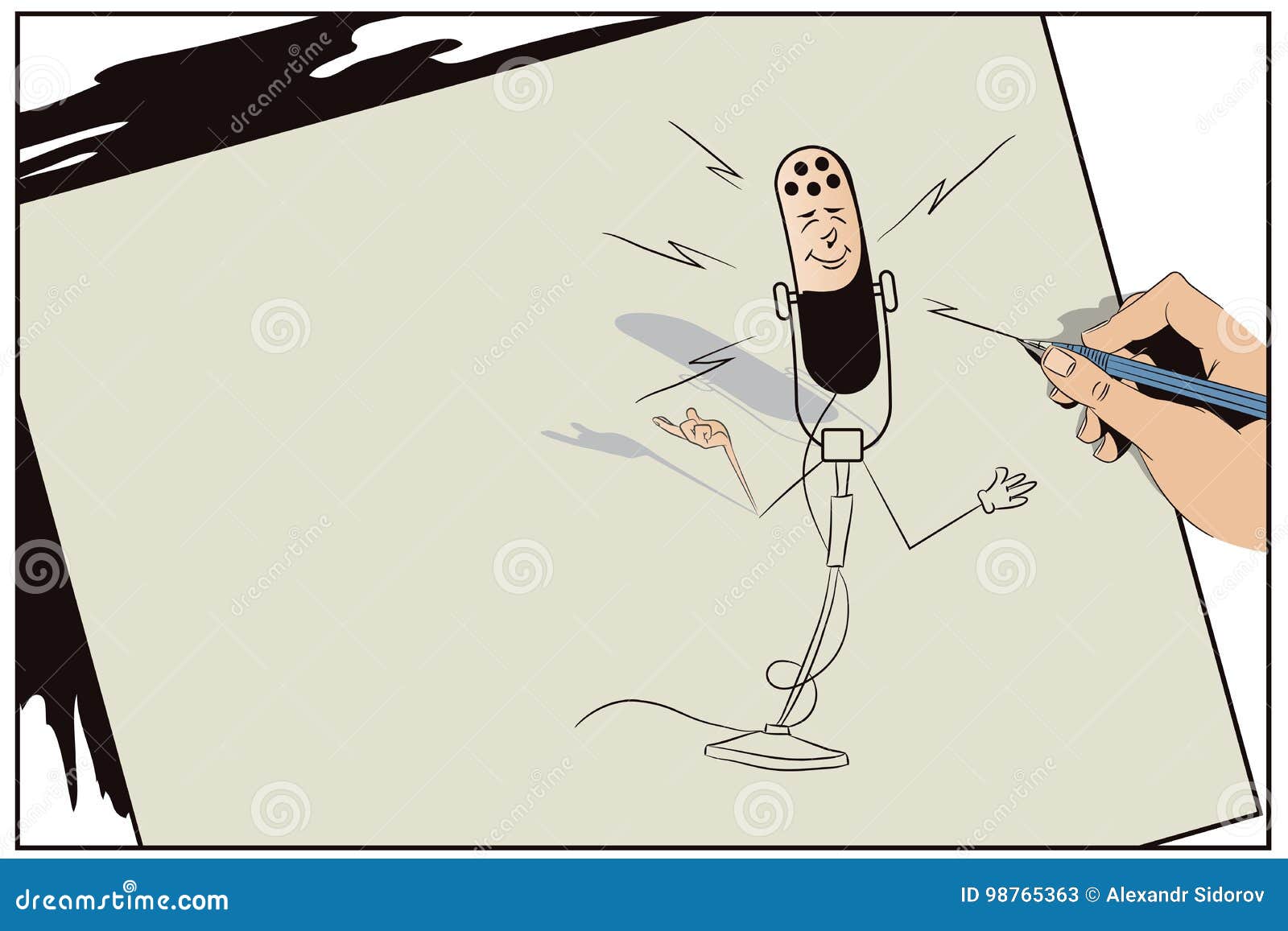 Hand Drawing Funny Live Microphone Stock Vector - Illustration of music ...