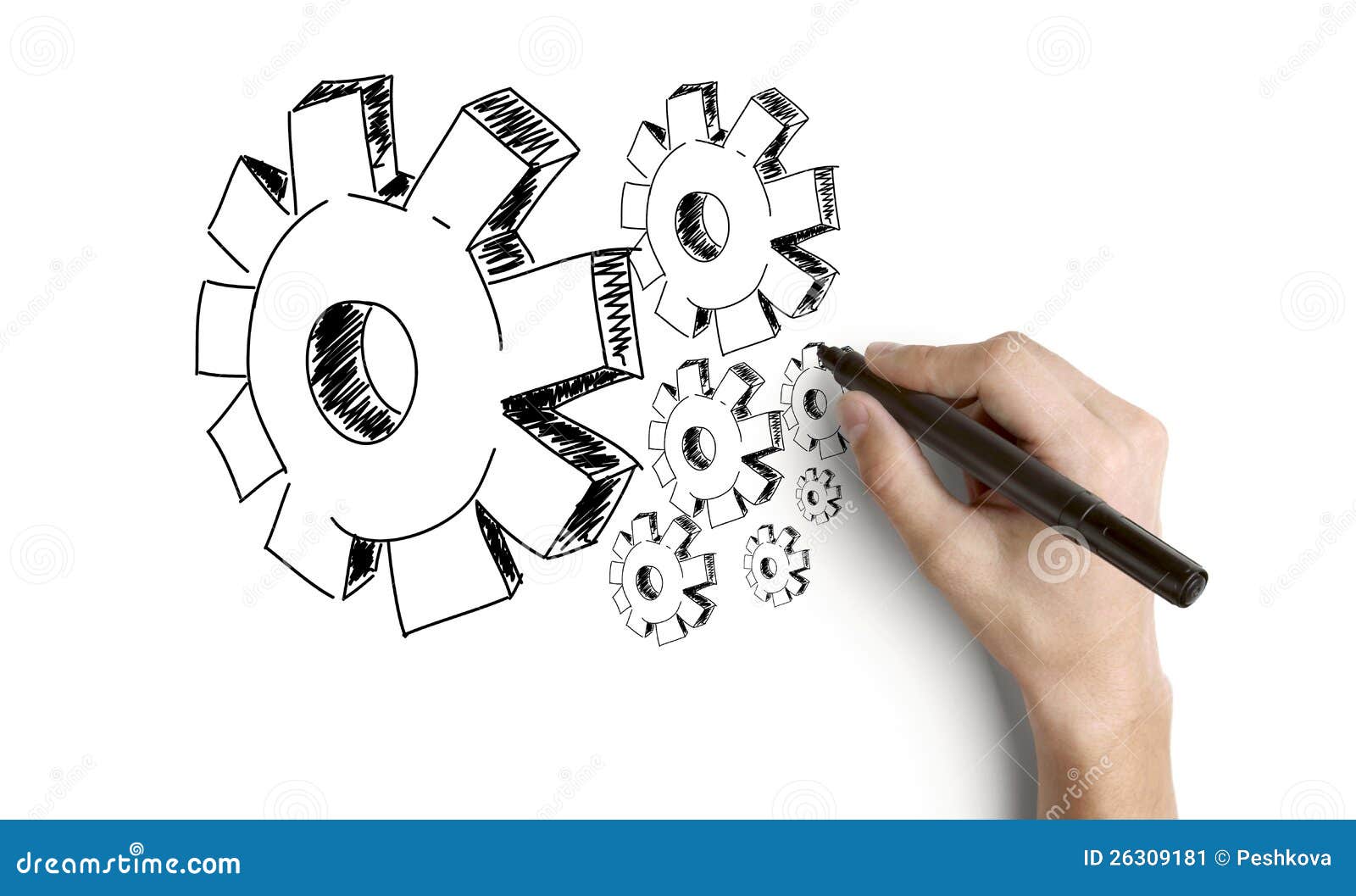 Hand Drawing Gears Stock Image - Image: 26309181