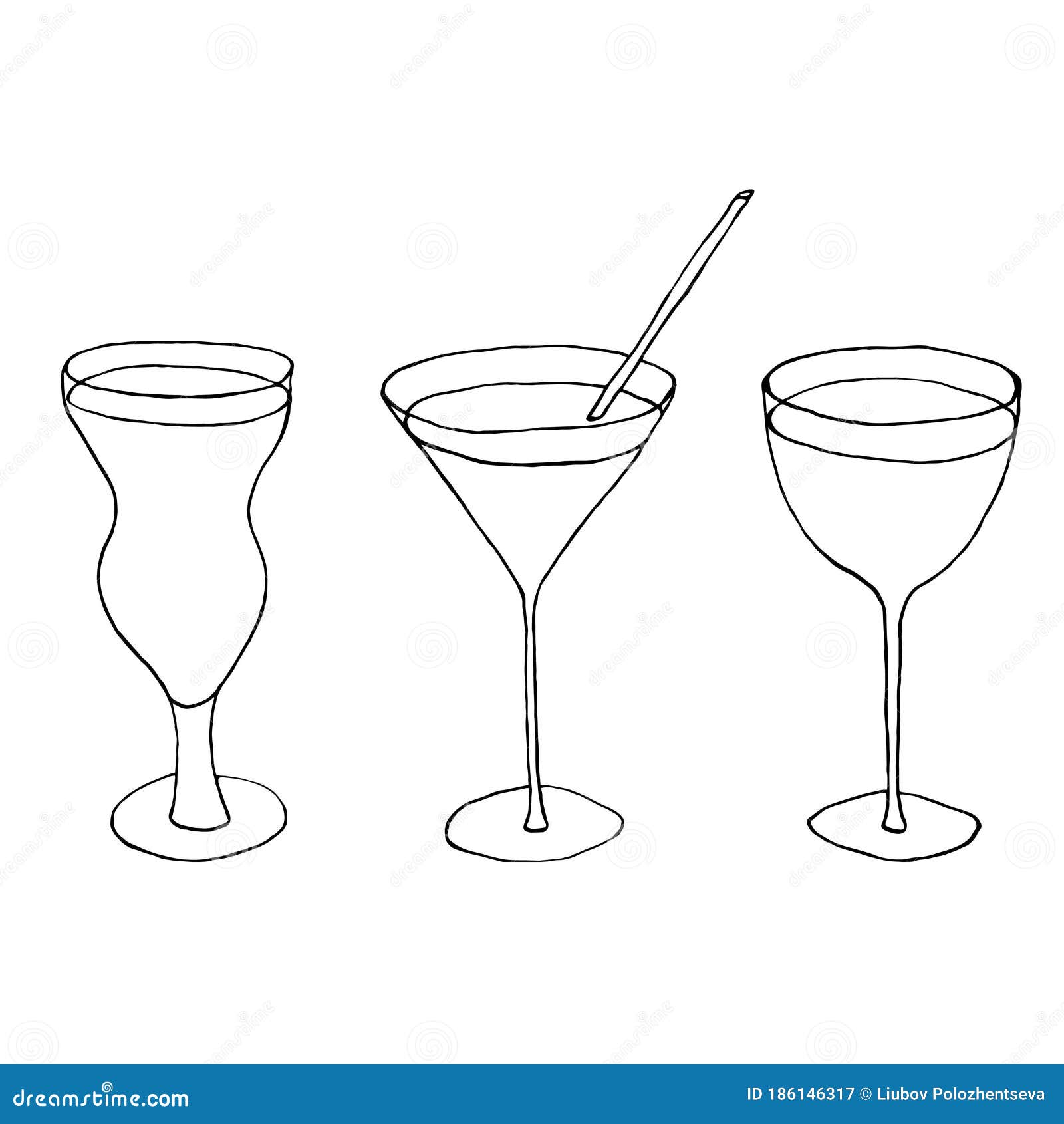 Hand-drawing the Glass with Cocktail, Vector Stock Vector ...