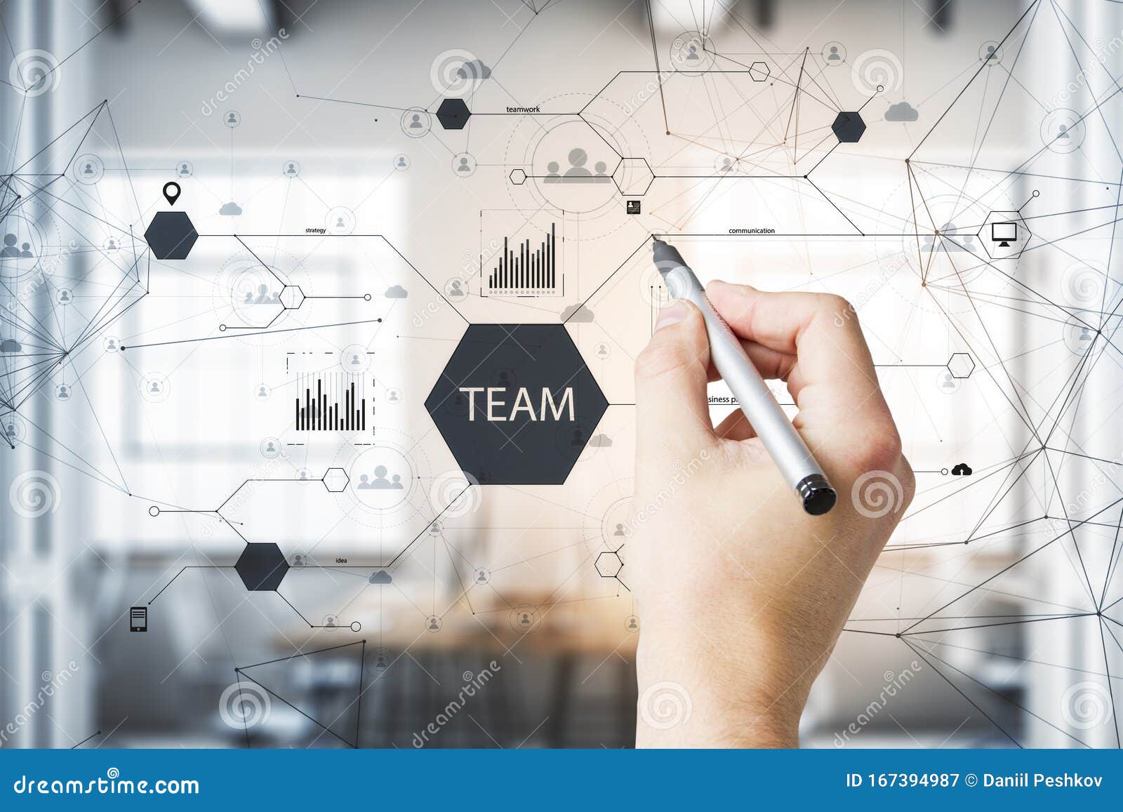 Hand Drawing Glowing Business Analytics Diagram Stock Image - Image of ...