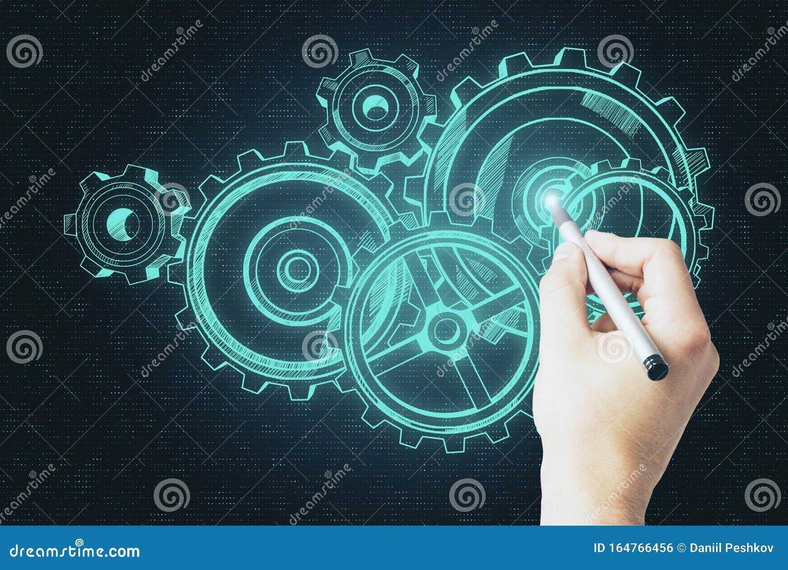 Hand Drawing Glowing Cogwheel Stock Photo - Image of machine, creative ...