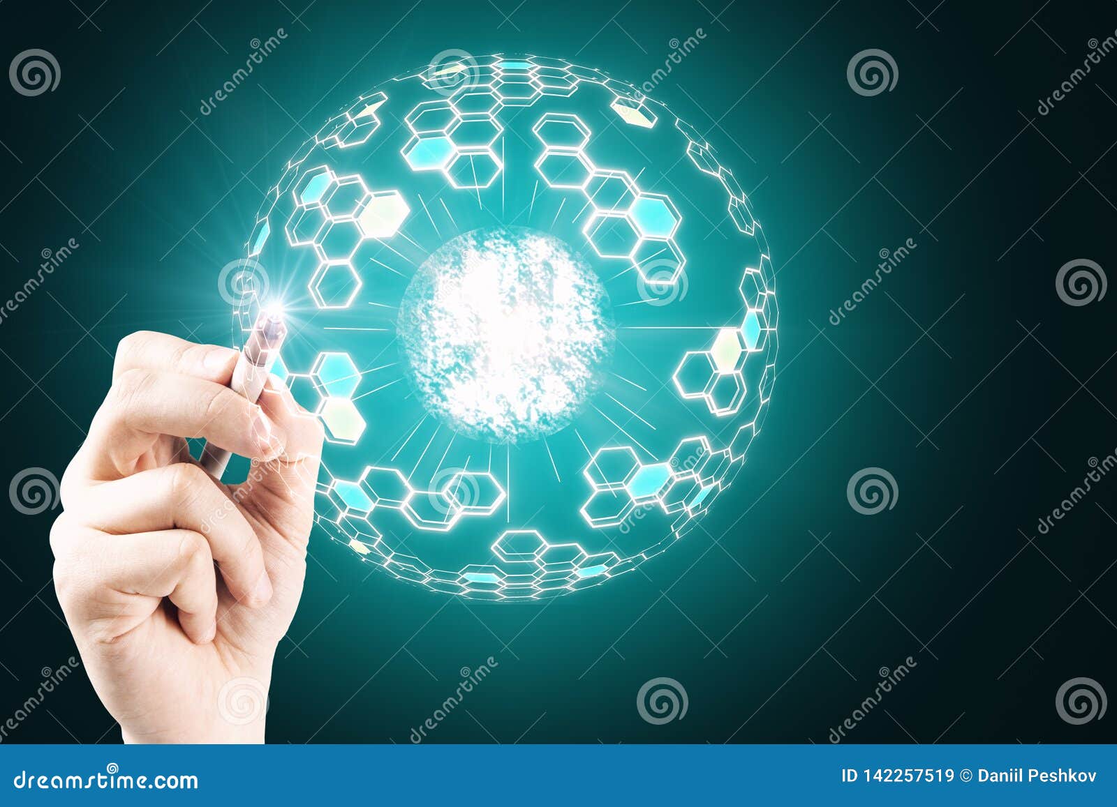 Hand Drawing Glowing Sphere Stock Illustration - Illustration of globe ...