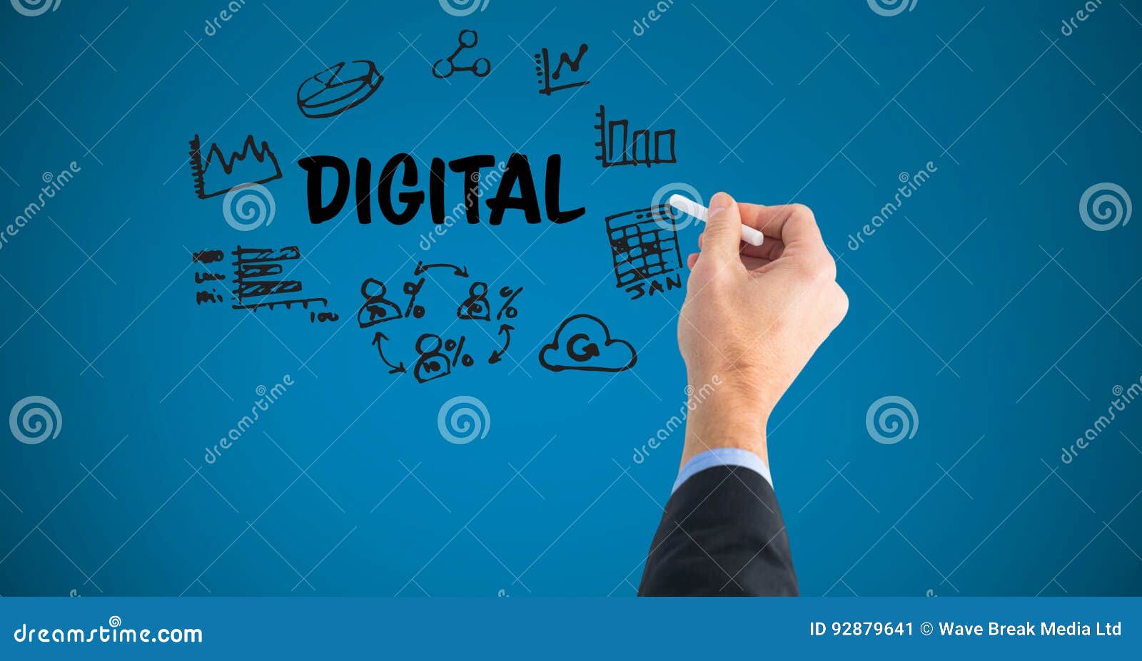 Hand Drawing Graphics with Digital Text on Screen Stock Illustration ...