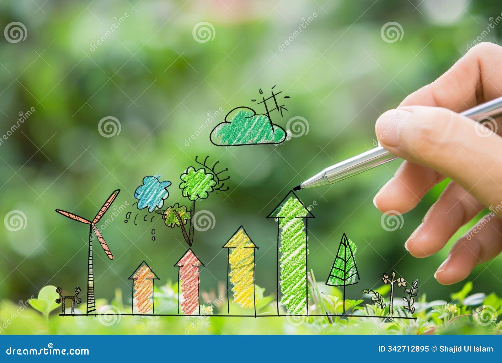 Hand Drawing Green Growth Chart Stock Illustration - Illustration of ...