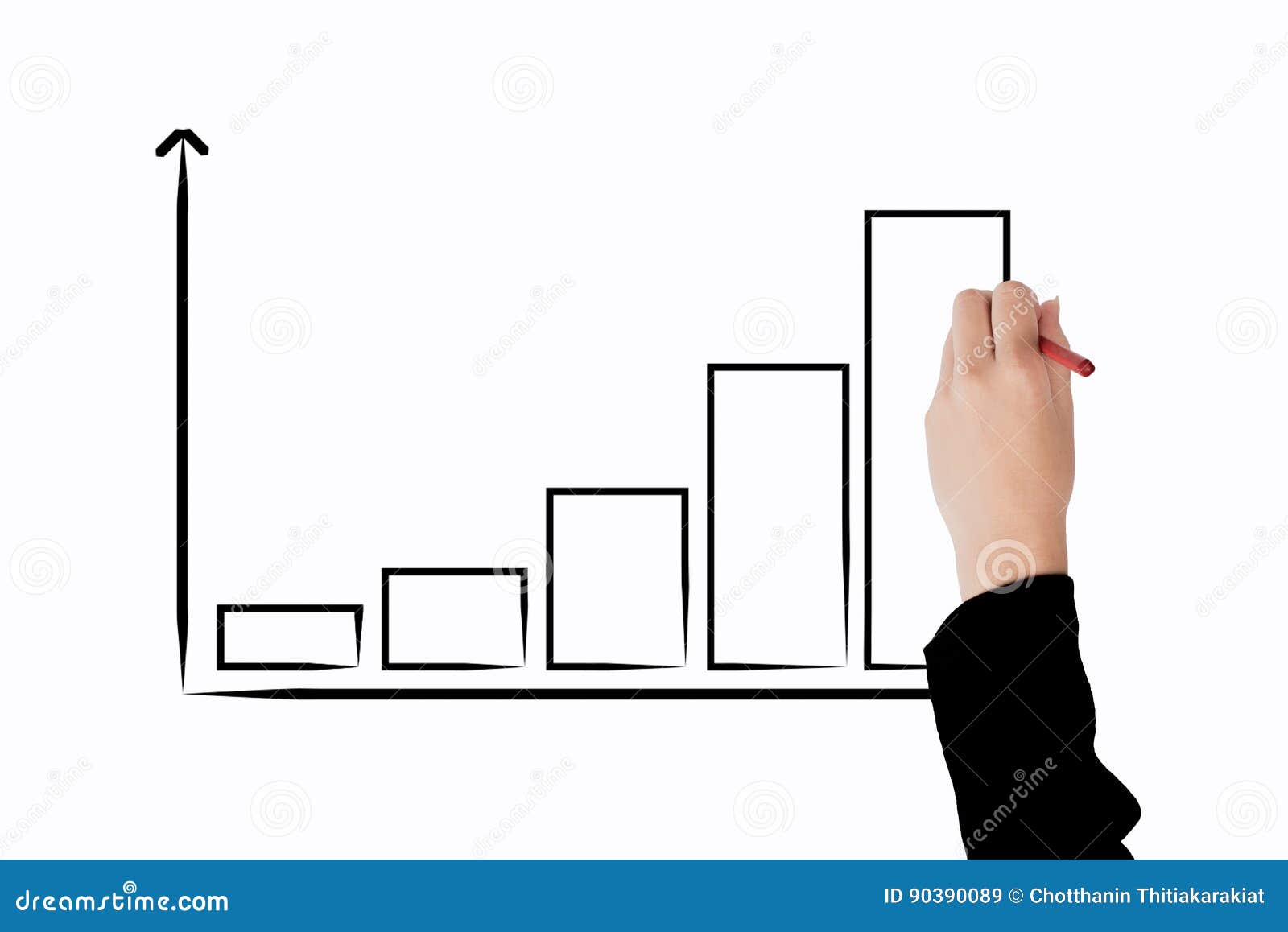 A Hand Drawing a Growing Graph in White Background Stock Image - Image ...
