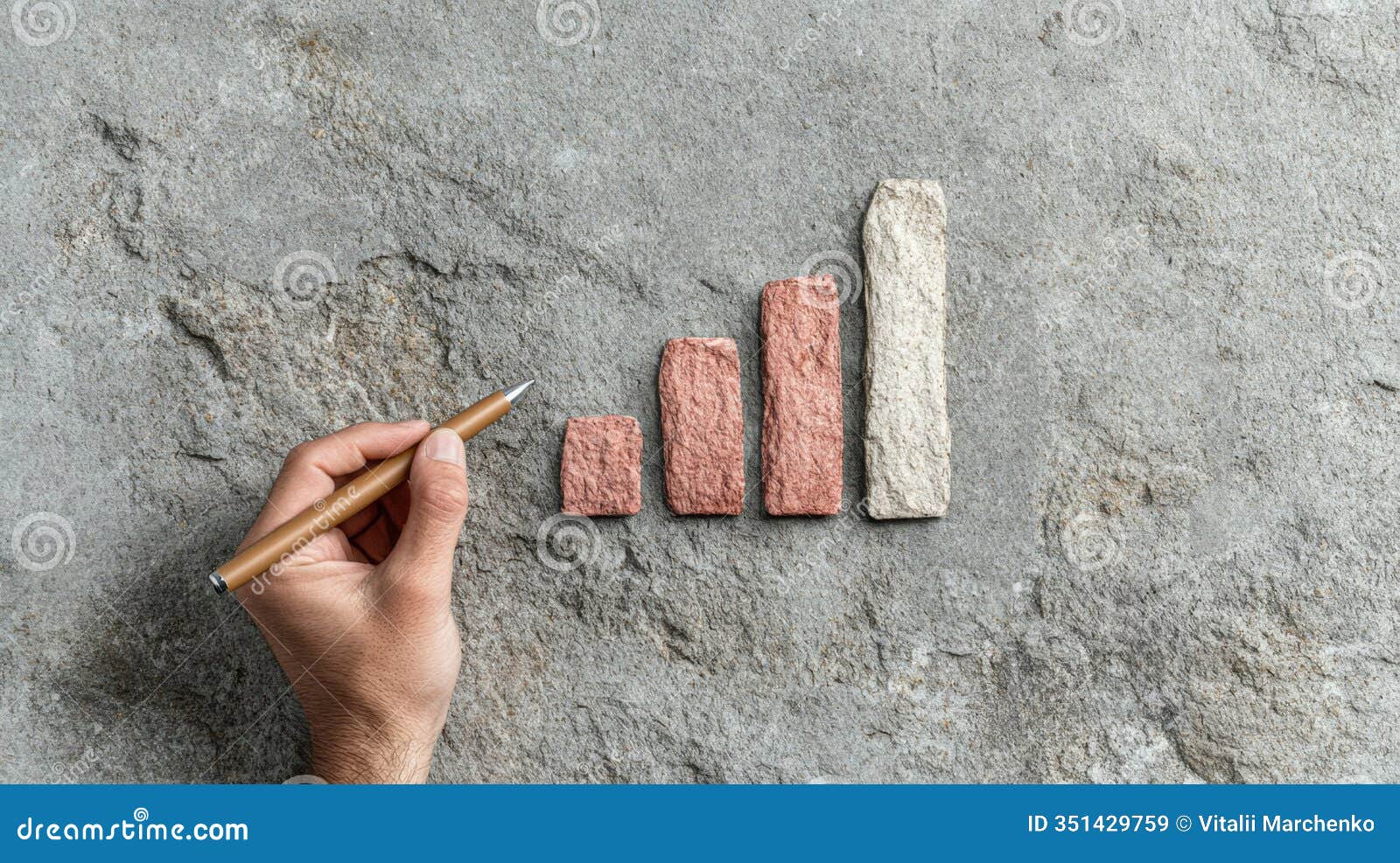 Hand Drawing Growth Chart with Stone Bars on Textured Surface Stock ...