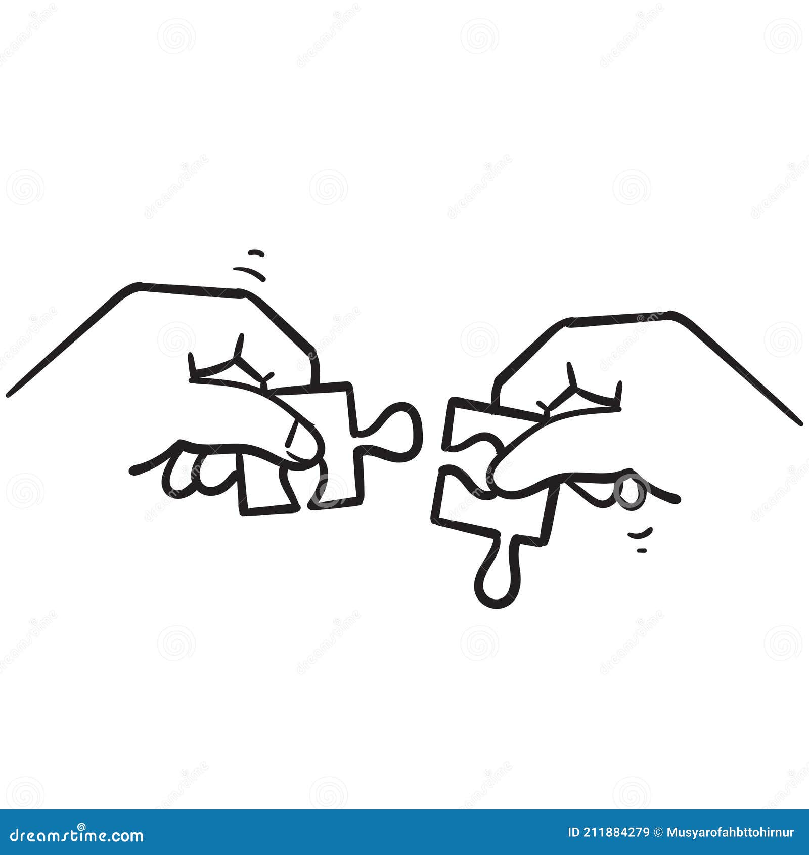 Hand Drawing of Hands Solving Jigsaw Puzzle Illustration in Doodle ...