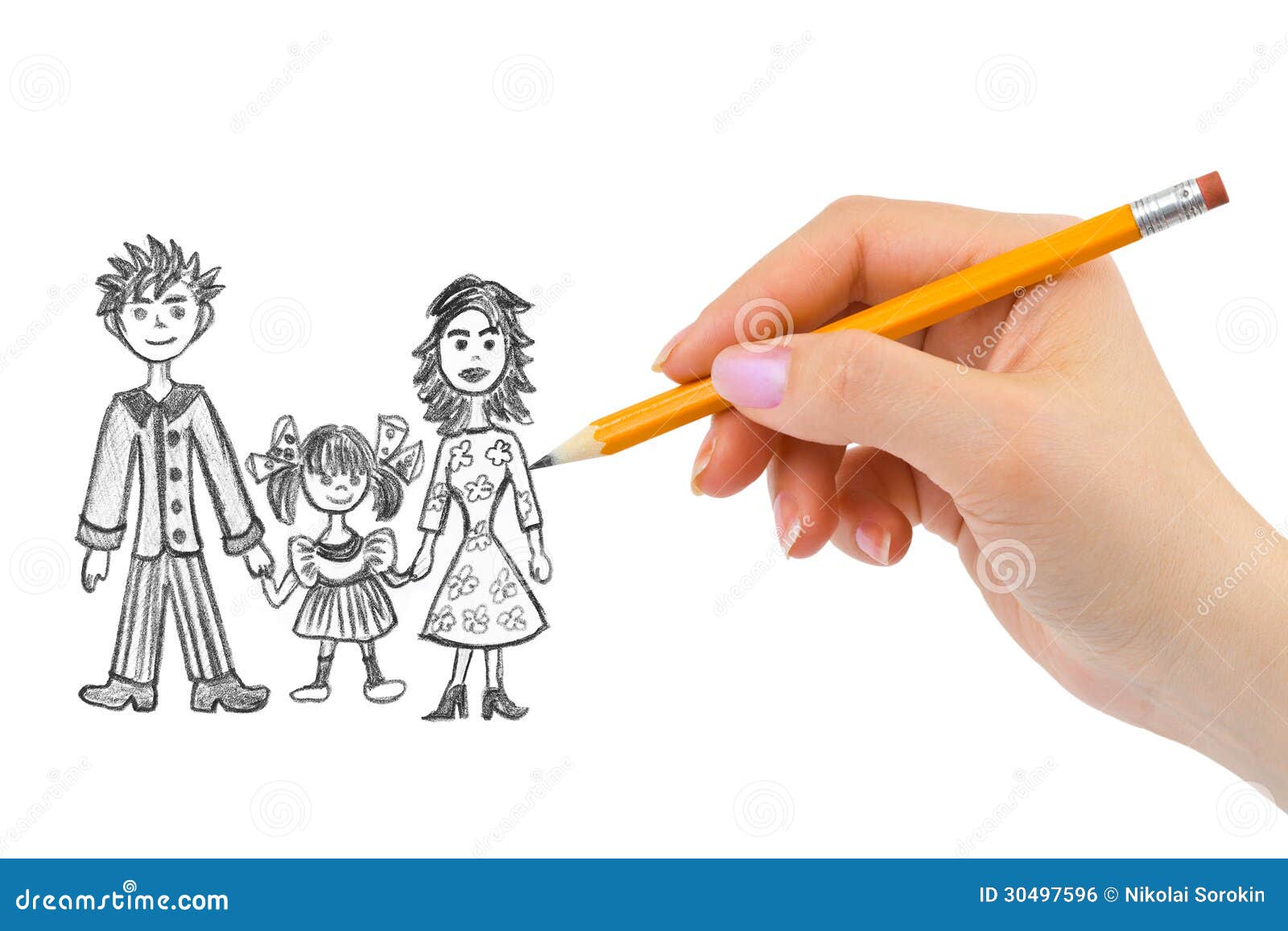 Hand Drawing Happy Family Royalty-Free Stock Image | CartoonDealer.com ...