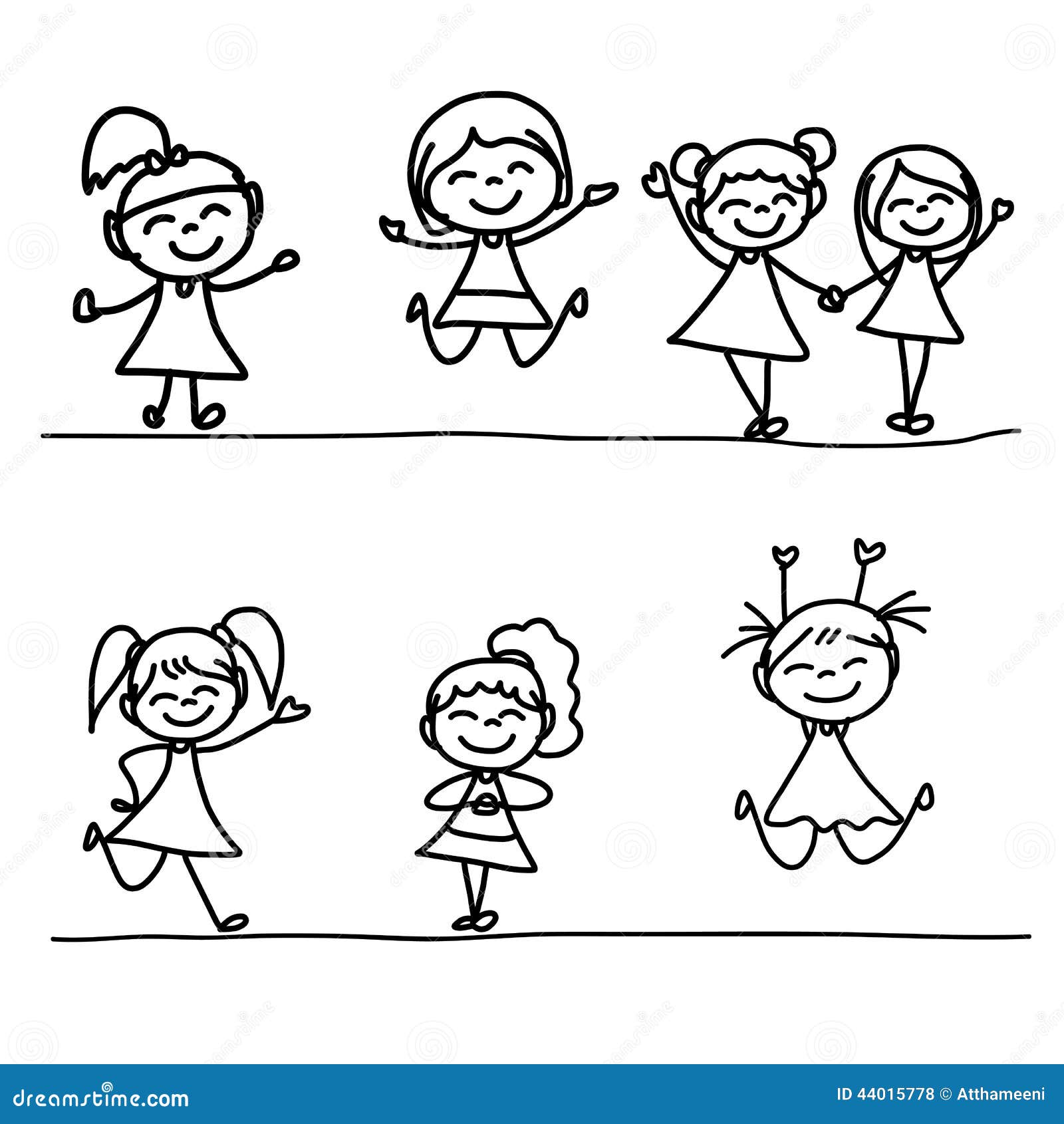 Hand drawing happy kids stock vector. Illustration of balloon - 44015778