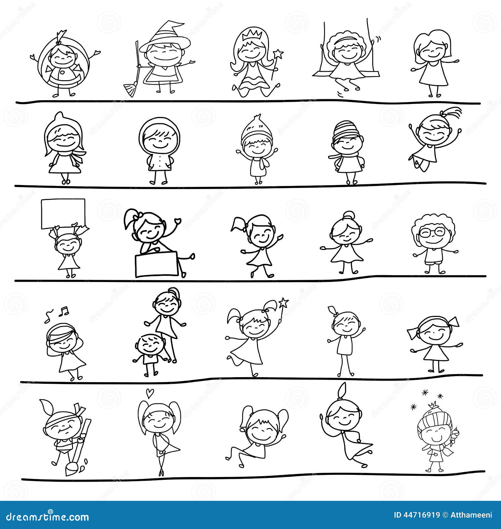Hand drawing happy kids stock vector. Illustration of girls - 44716919