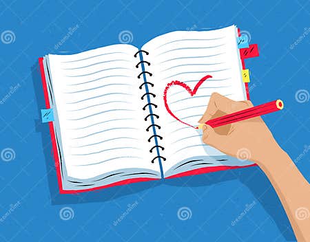 Hand Drawing Heart Shape in Notebook Stock Vector - Illustration of ...