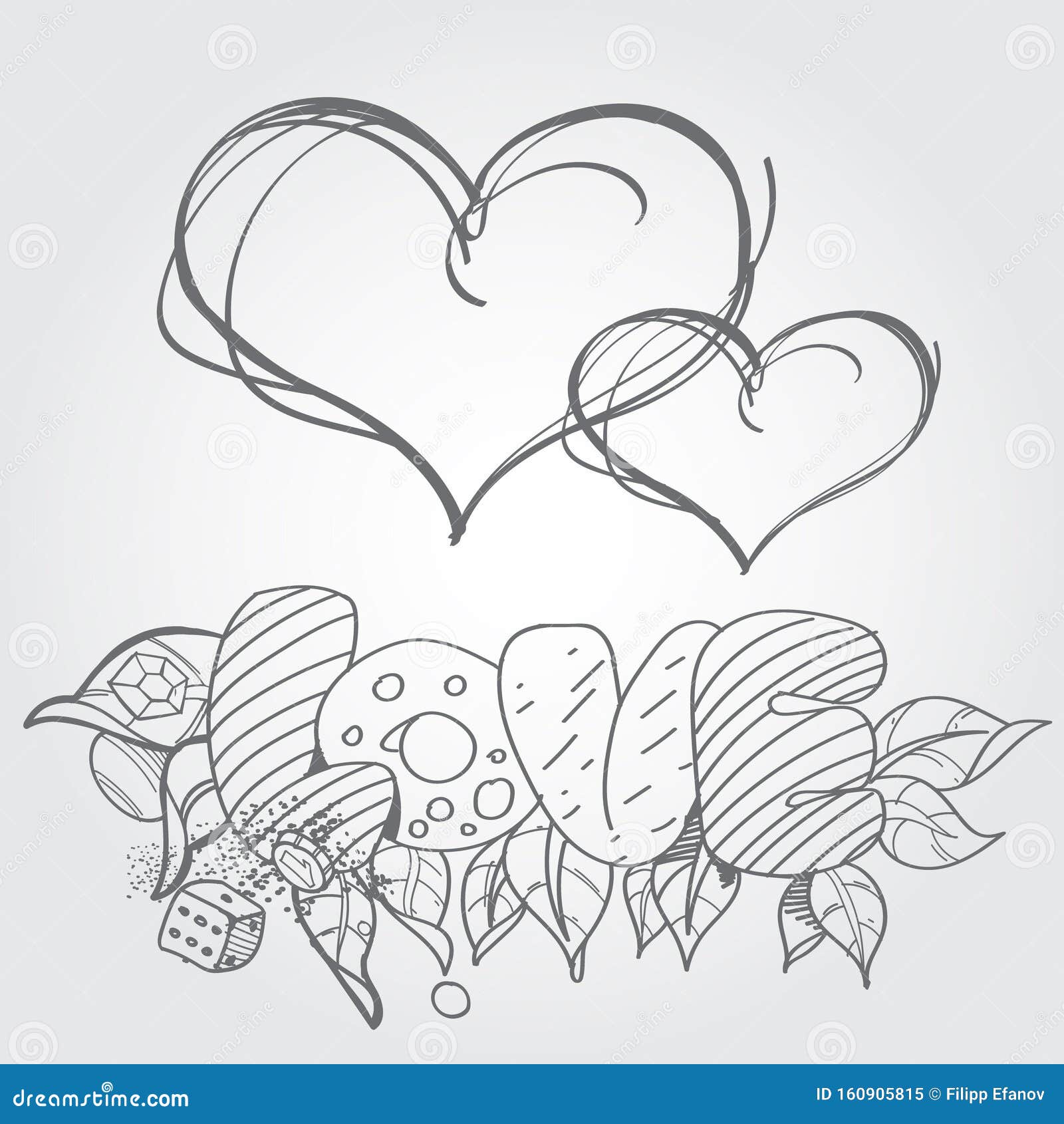 Hand Drawing Hearts, Love, Flowers Stock Illustration - Illustration of ...