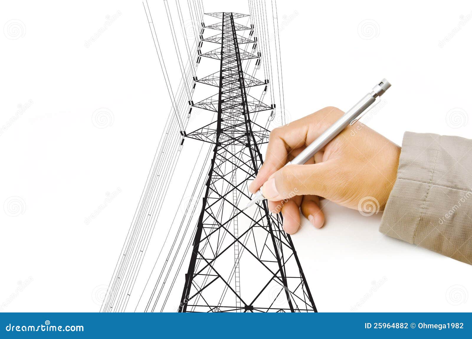 Hand Drawing High Voltage Power Pole Line. Stock Photo - Image of ...