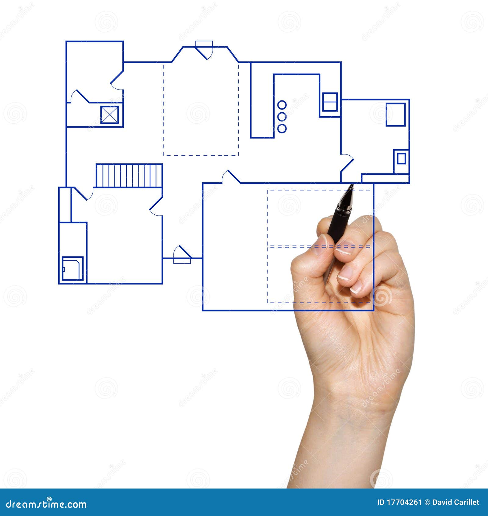 Hand Drawing a House Blueprint Stock Image - Image of building, builder ...