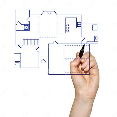 Hand Drawing a House Blueprint Stock Image - Image of building, builder ...