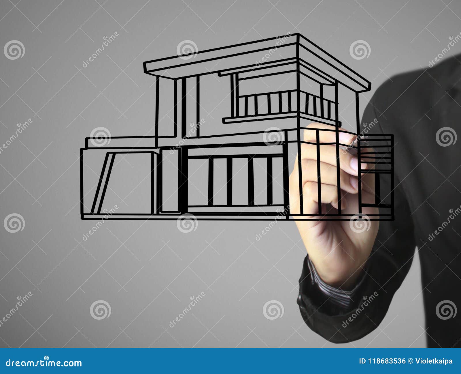 Hand drawing house stock photo. Image of whiteboard - 118683536