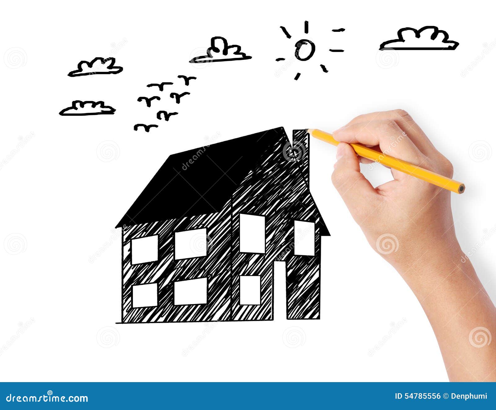 Hand drawing a house stock photo. Image of colored, write - 54785556