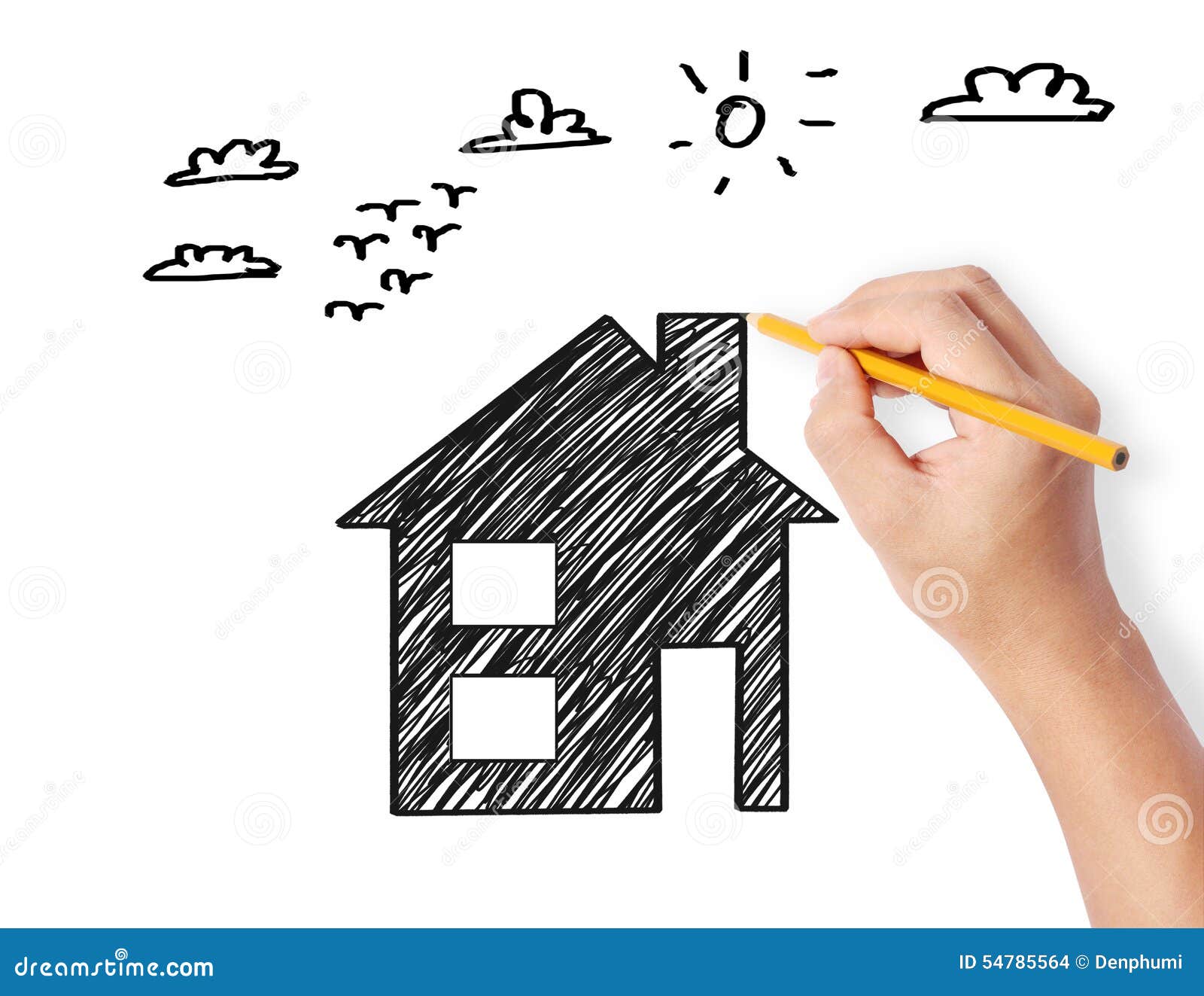 Hand drawing a house stock photo. Image of write, home - 54785564