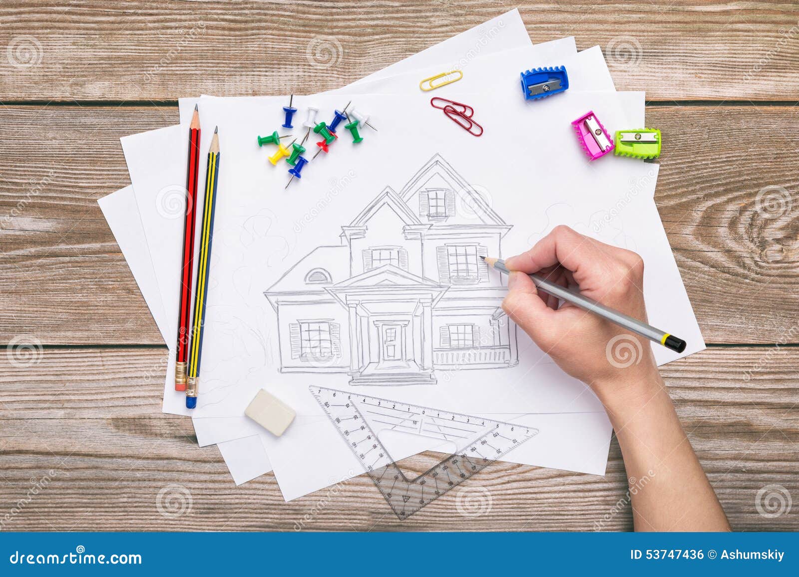 Hand drawing house stock photo. Image of architectural - 53747436