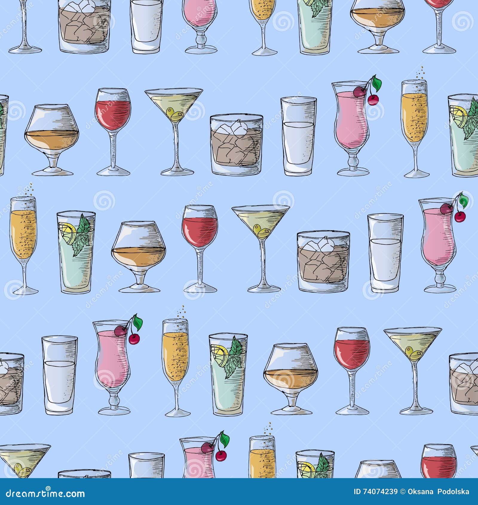Hand Drawing. Illustration Cocktails. Seamless Pattern. Stock Vector ...