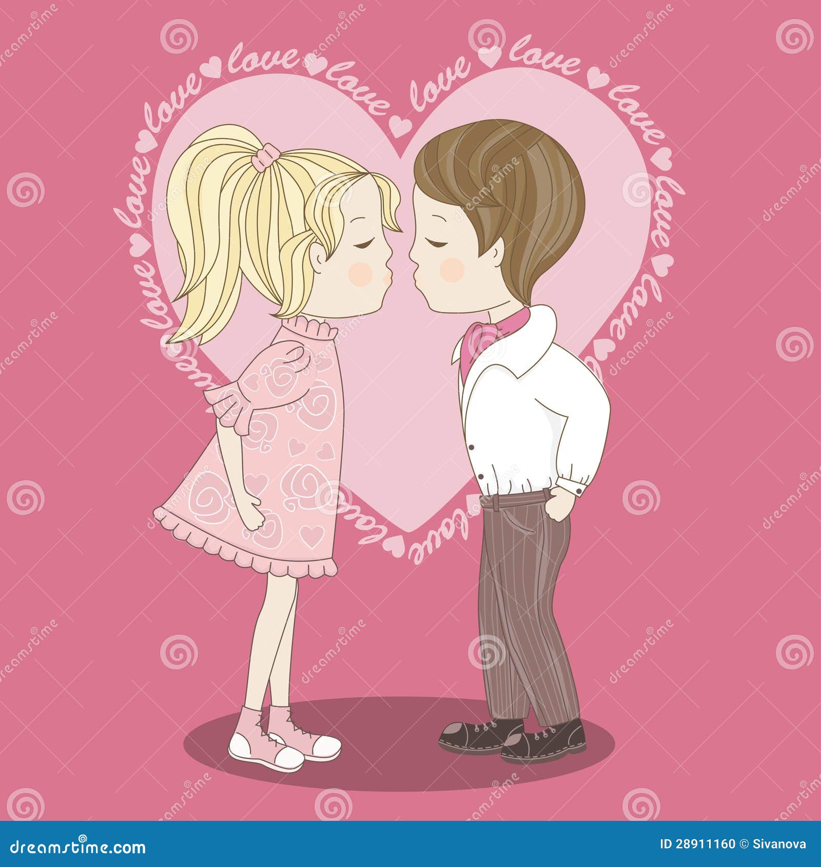 Hand Drawing Illustration with Kissing Teens Stock Vector ...
