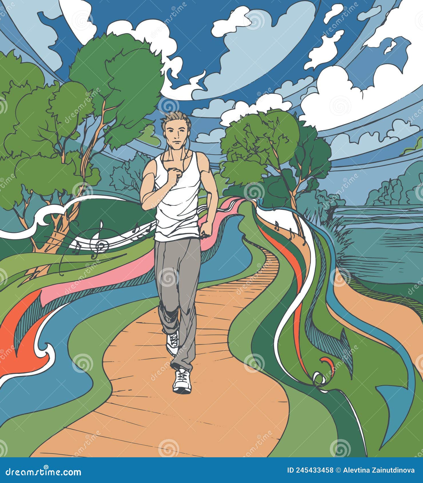 Hand Drawing Illustration of a Man Jogging on a Track Stock Vector ...