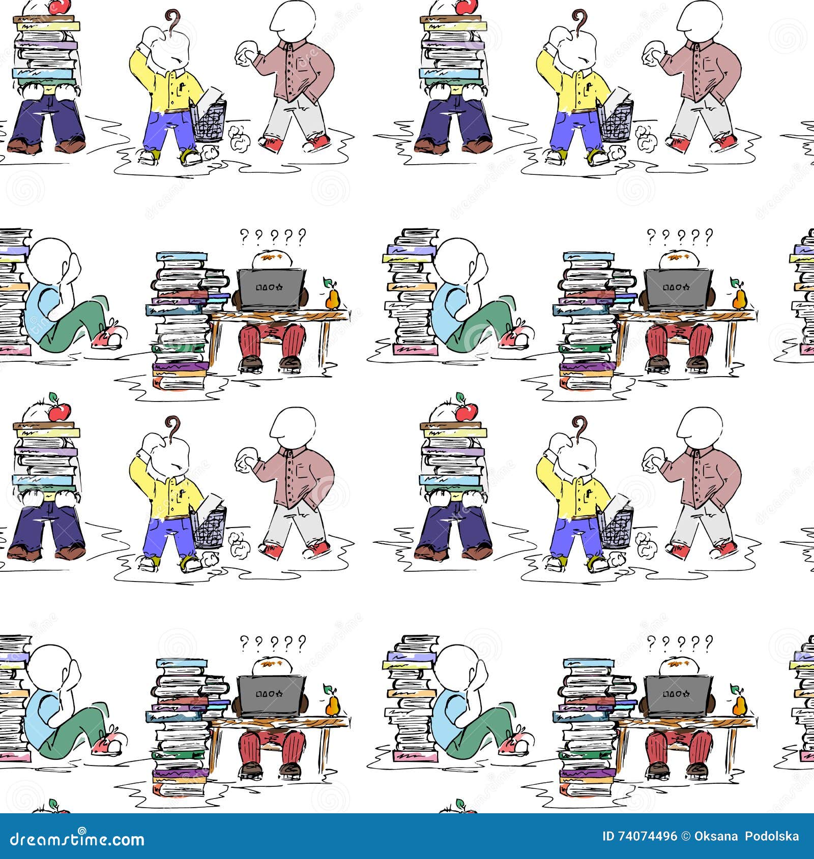 Hand Drawing. Illustration Students in the Library. Seamless Pattern ... Hand Drawing. Illustration Students in the Library. Seamless Pattern ...