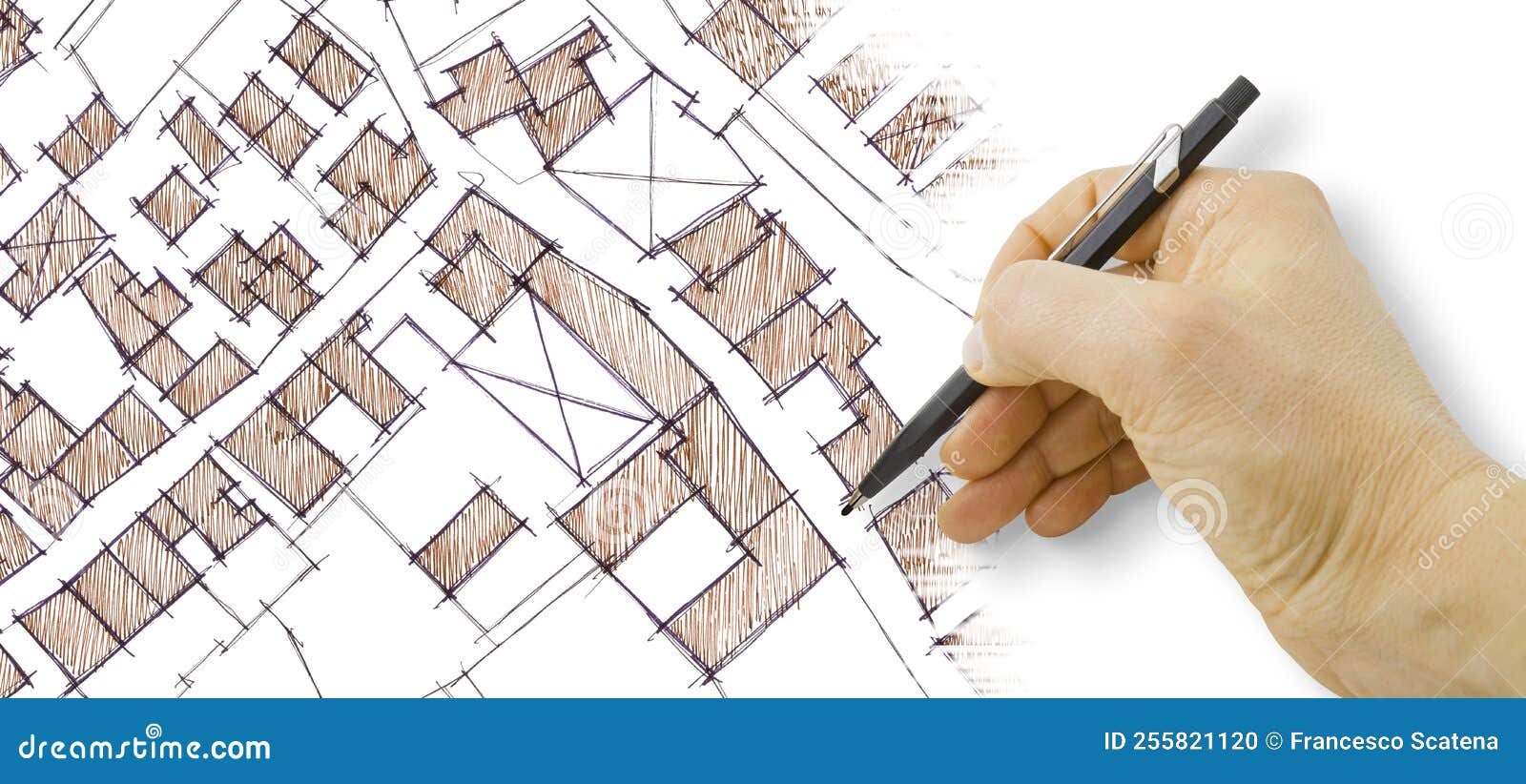 Hand Drawing an Imaginary Cadastral Map of Territory with Buildings ...