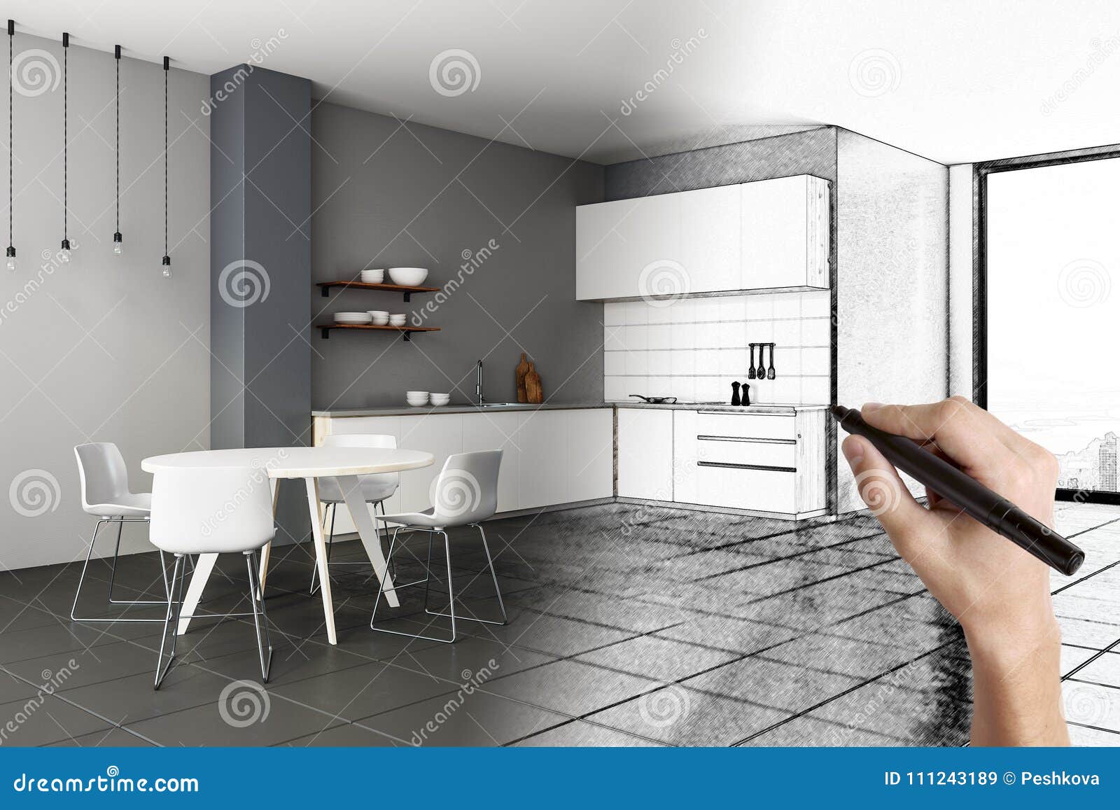Hand drawing kitchen stock illustration. Illustration of kitchen ...