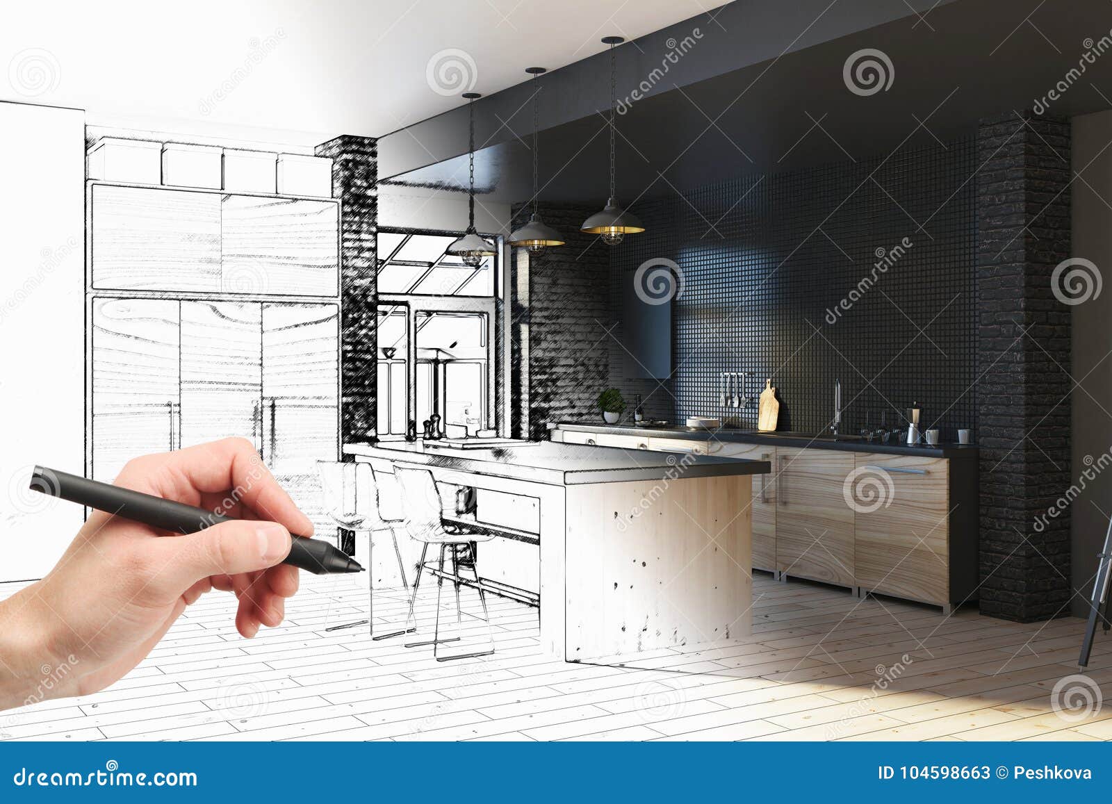 Hand drawing kitchen stock illustration. Illustration of design - 104598663