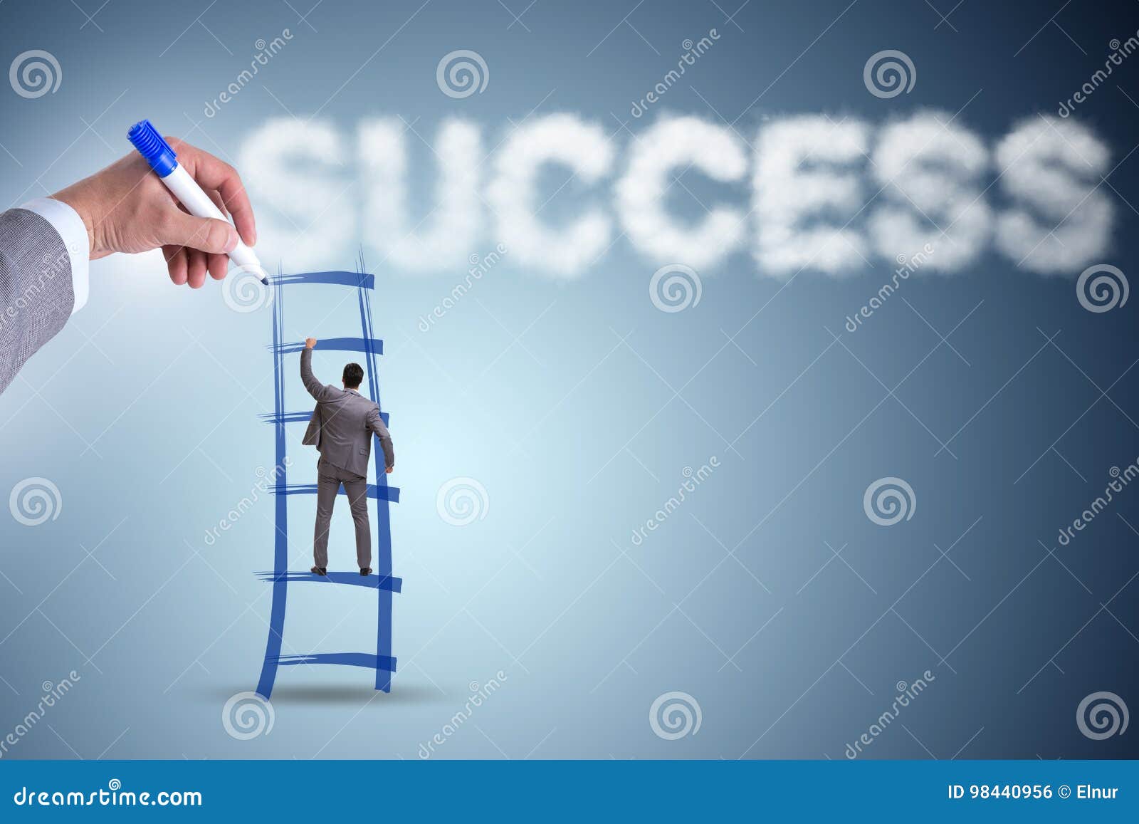 The Hand Drawing Ladder for Successful Businessman Stock Photo - Image ...